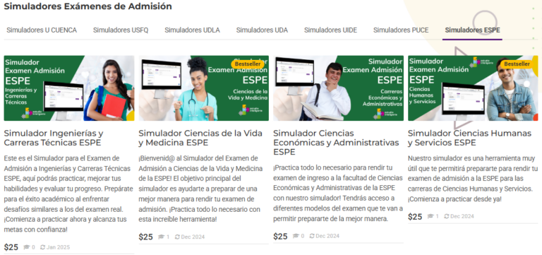Examen de Admisión de la ESPE: Simuladores por Áreas - Estudia Inteligente